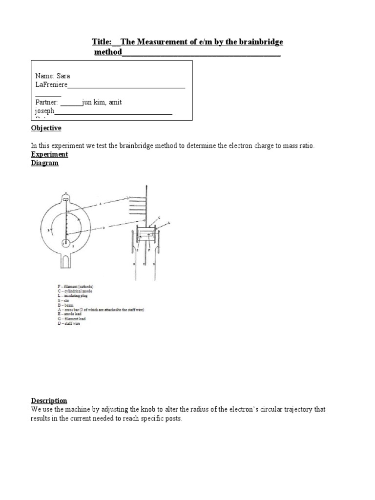 Brainbridge Method: e/m Ratio Experiment | PDF | Electron | Inductor