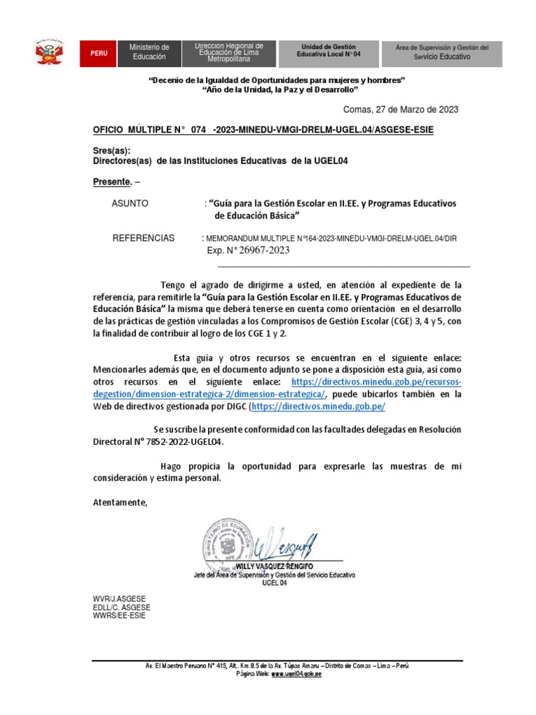 OFICIO Guía para La Gestión Escolar en II - Ee. y Programas Educativos | PDF | Educación ...
