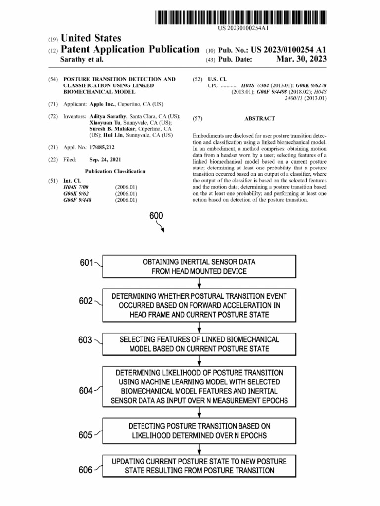 Apple Patent Posture Transition Detection | PDF