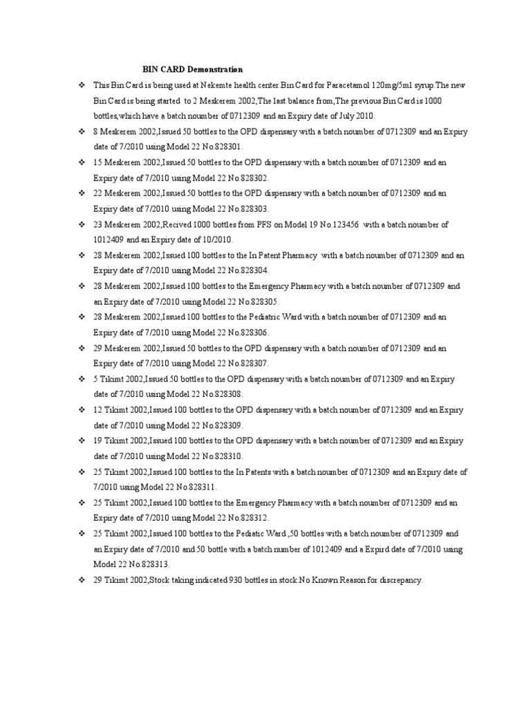 Bin Card Coc Level 4 | PDF | Medical Prescription | Pharmacy