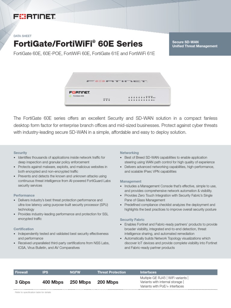 FortiGate FortiWiFi 60E Series | PDF | Security | Computer Security