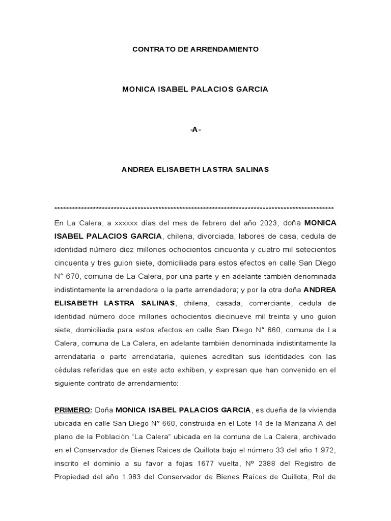 Contrato ARRIENDO Sra. Monica 2-2 | PDF | Propiedad | Derecho privado
