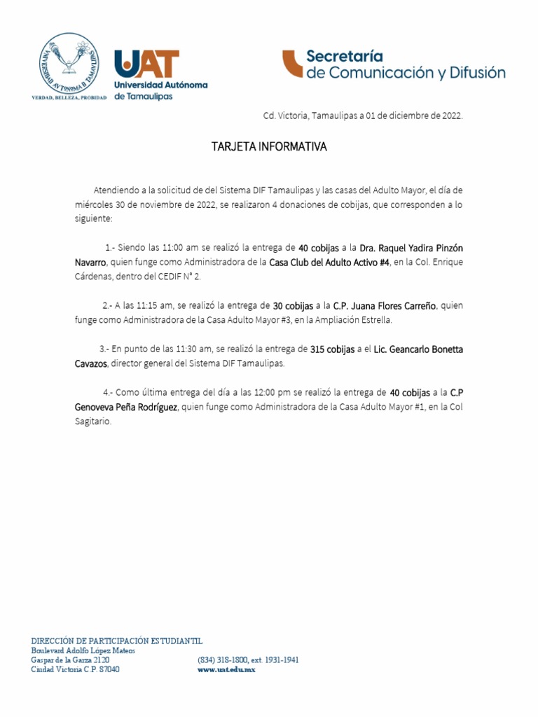 Tarjeta Informativa | PDF