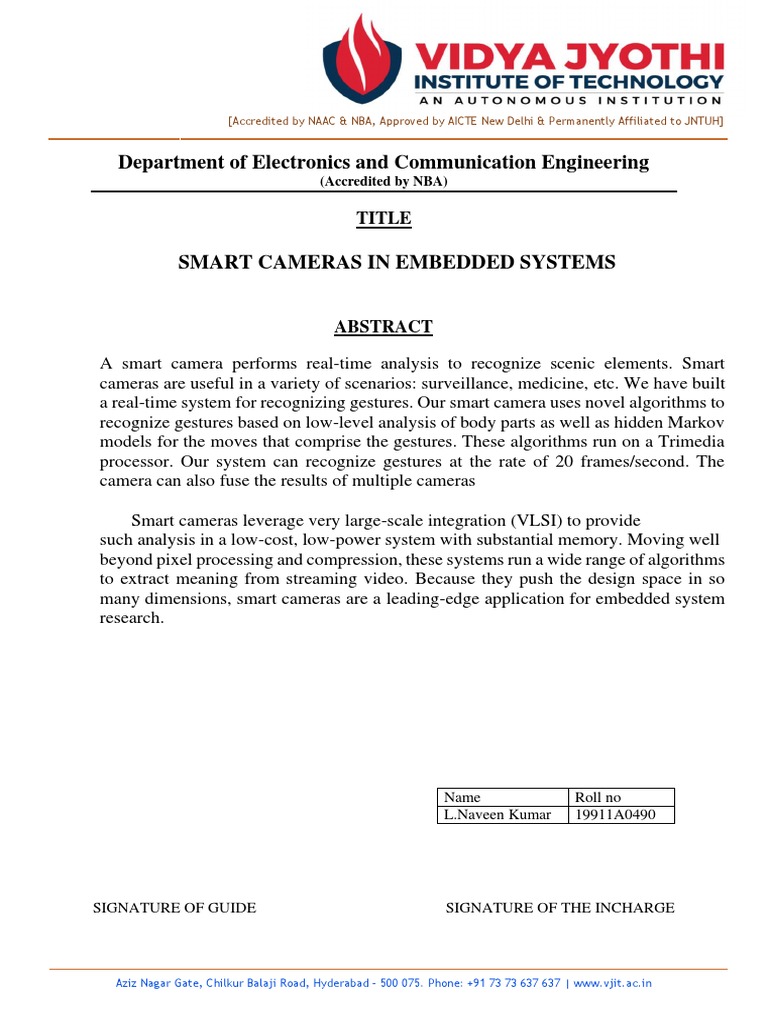 Real-Time Gesture Recognition Using Smart Cameras and Embedded Algorithms | PDF