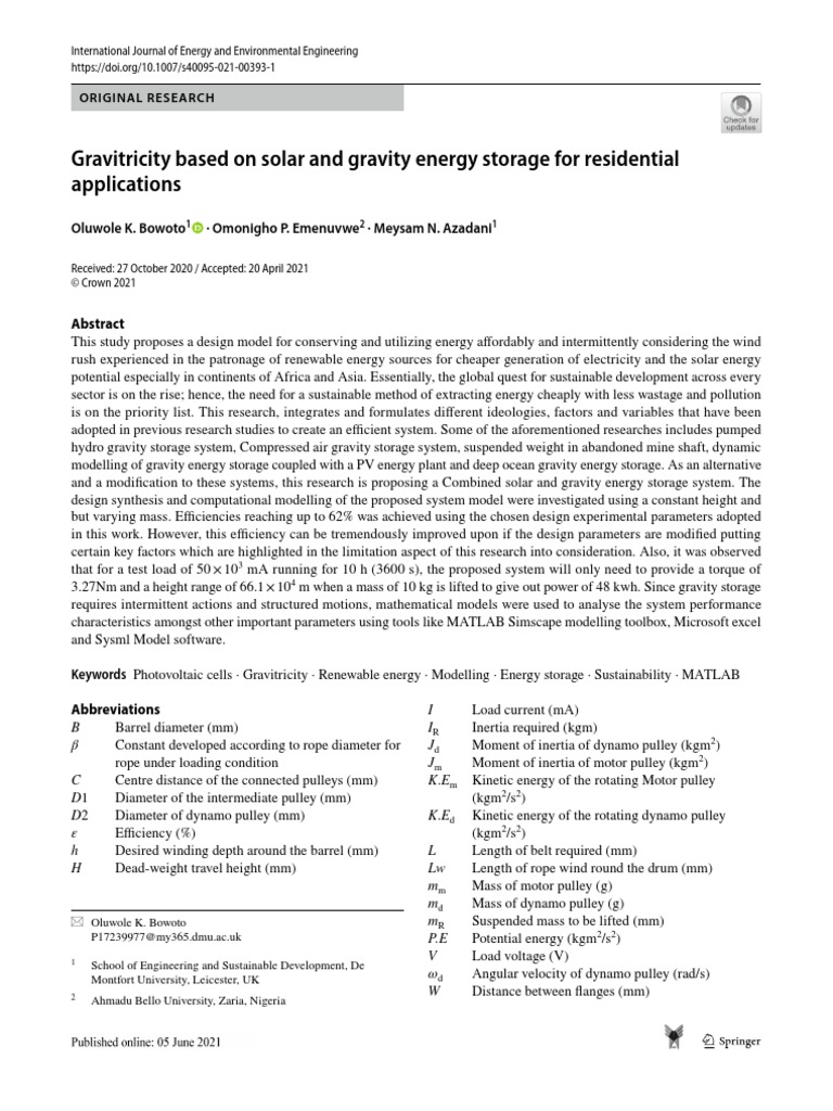 Gravitricity Based On Solar and Gravity Energy Sto | PDF | Energy ...