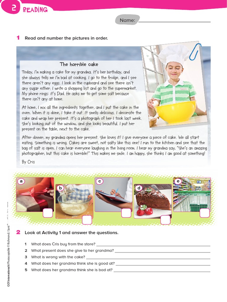 Go Int 6 Unit 2 Reading Worksheet | PDF | Cakes