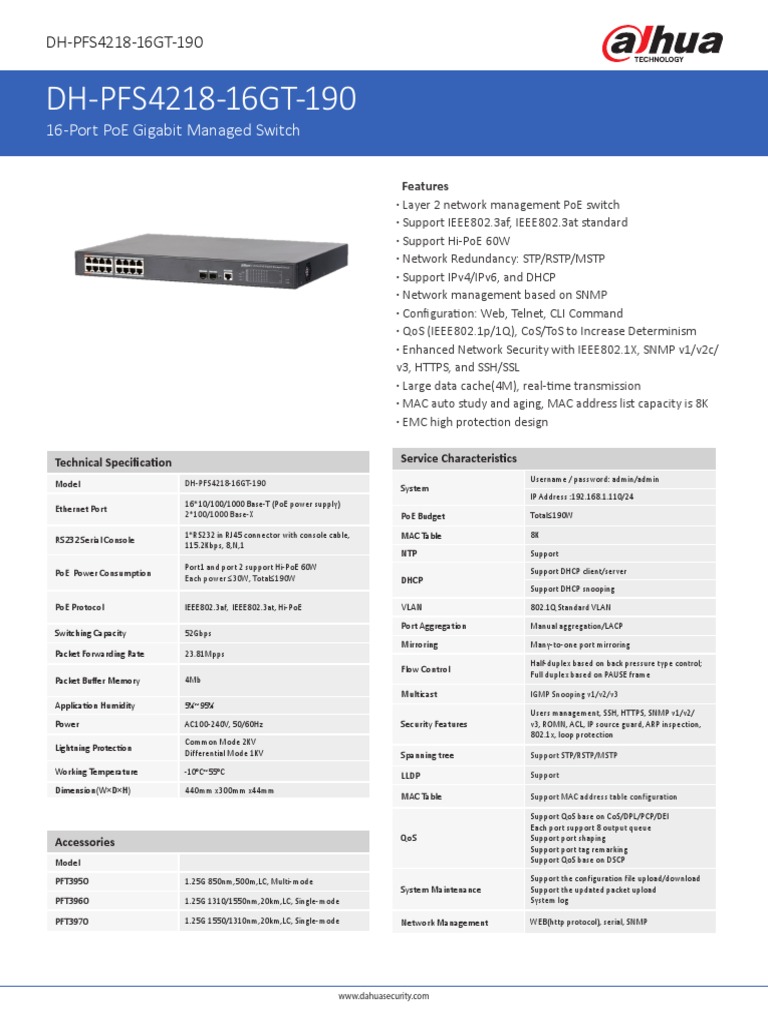 Ficha Tecnica - PFS4218-16GT-190-2 | PDF | Computer Network | Port (Computer Networking)