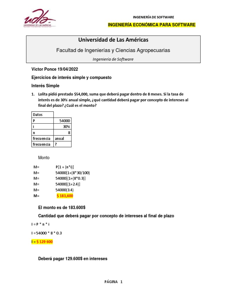 Ejercicios Interes Simple Pdf Interés Bancario