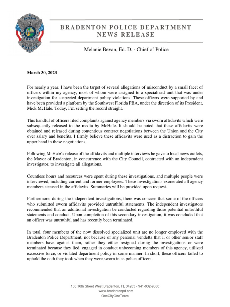 3-30-23 Statement From Chief Bevan | PDF | Police | Crimes