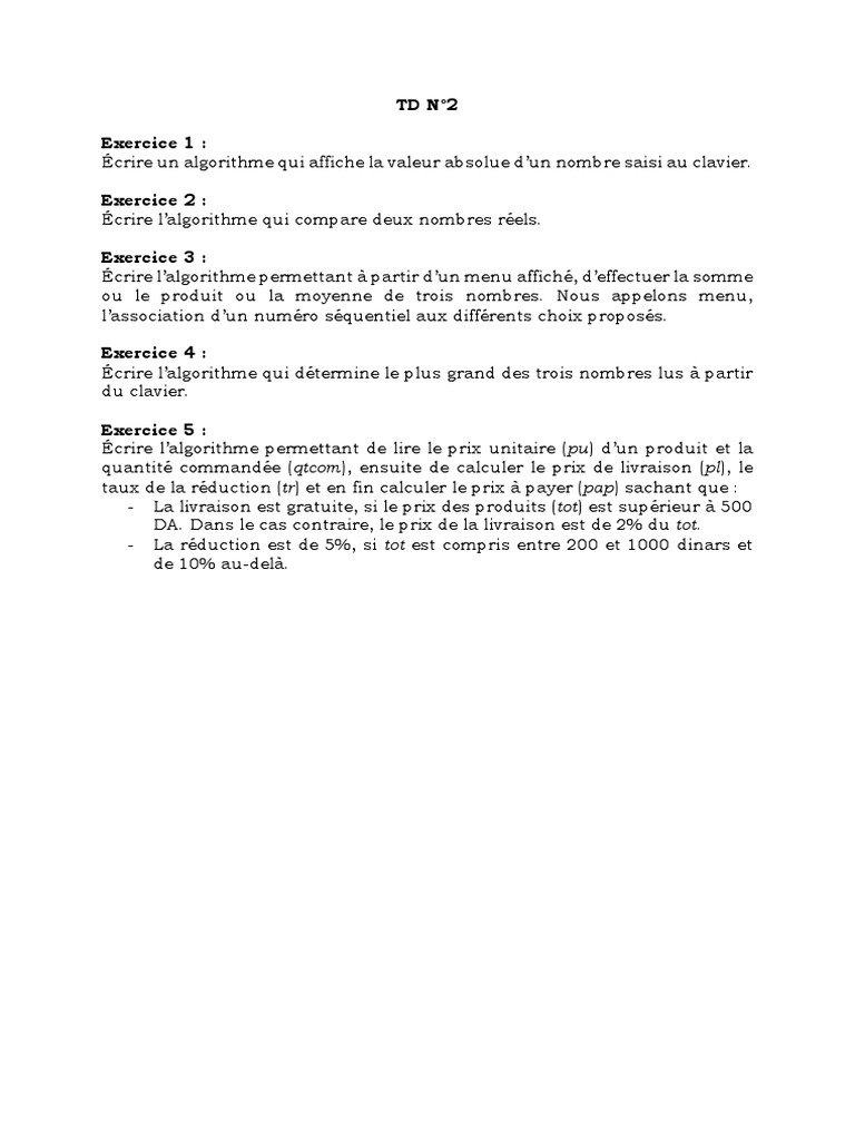 TD N°2 Exercice 1 | PDF | Ordinateurs