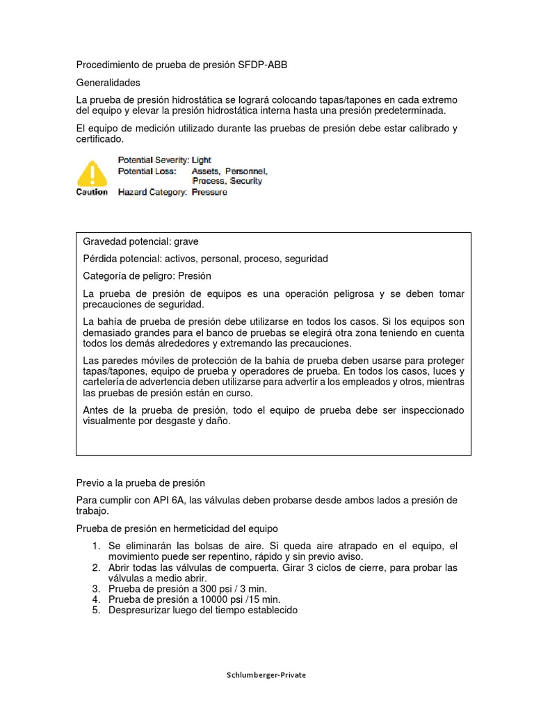 Procedimiento de Prueba de Presión SFDP | PDF | Presión