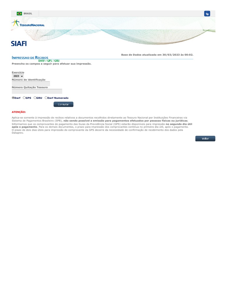 Portal SIAFI - Consulta Recibos DARF - GPS - GRU | PDF