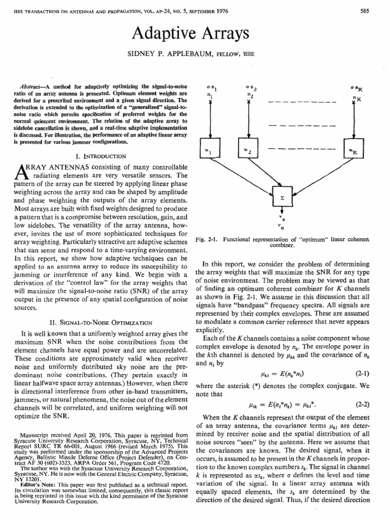 Adaptive Arrays | PDF | Matrix (Mathematics) | Signal To Noise Ratio