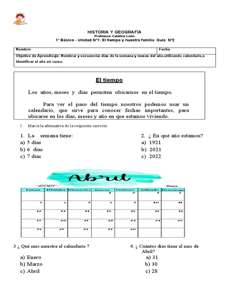 Guía de los Meses del Año 1º Básico | PDF