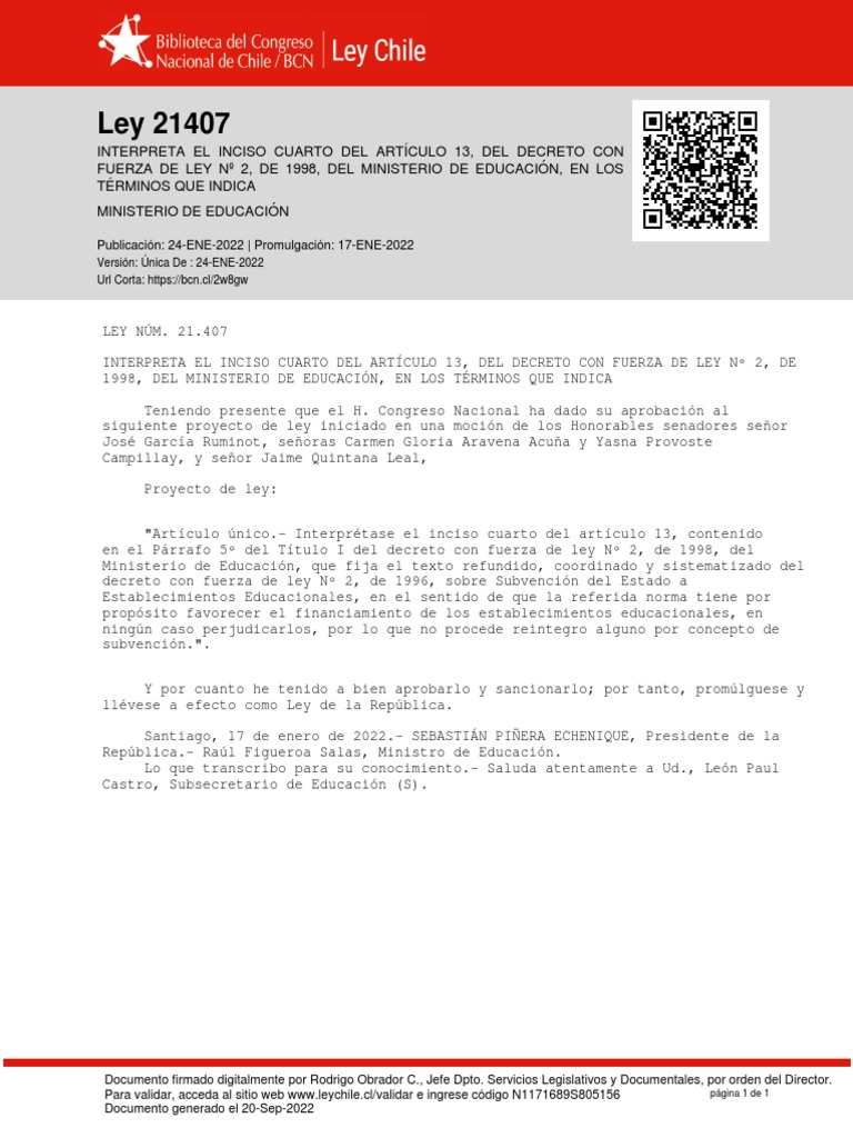 Ley 21407 - 24 ENE 2022 | PDF