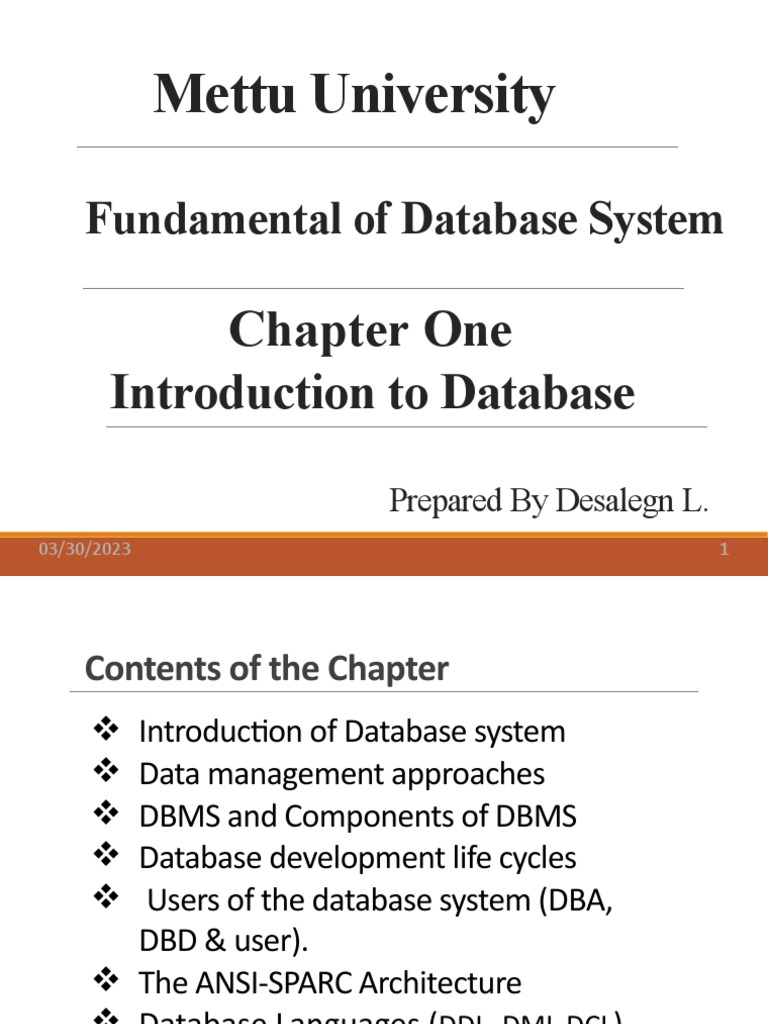 Mettu University: Fundamental of Database System | PDF | Databases | Sql
