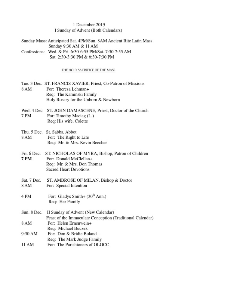 Schedule of Masses and Events for Our Lady of Good Counsel Catholic ...