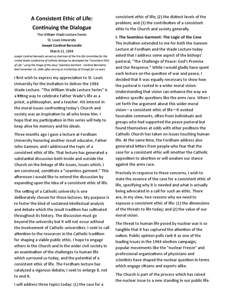 Cardinal Bernadin SEAMLESS GARMENT | PDF | Applied Ethics