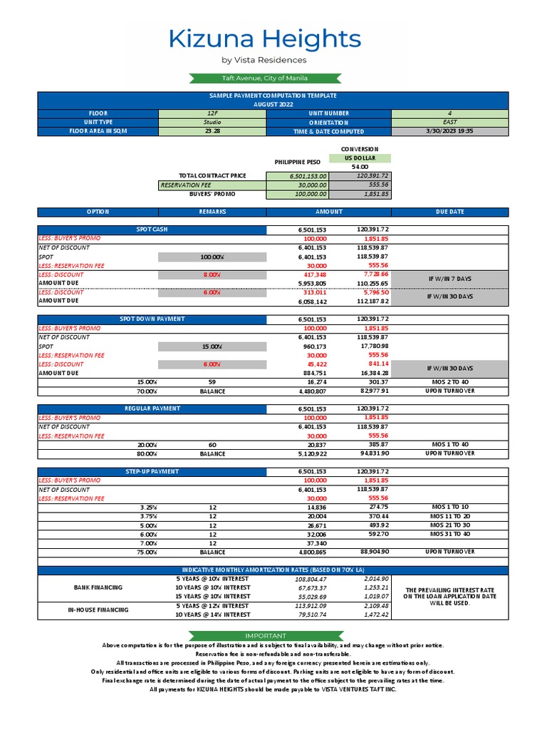 Kizuna Heights - Sample Computation Template | PDF | Interest ...