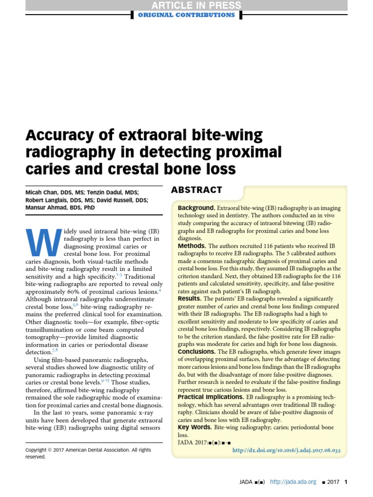 Accuracy of Extraoral Bite-Wing Radiography | Download Free PDF ...
