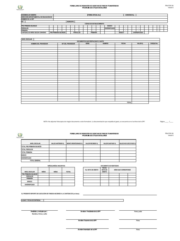 Formulario Rendición Cuentas Útiles Escolares | PDF | Informática