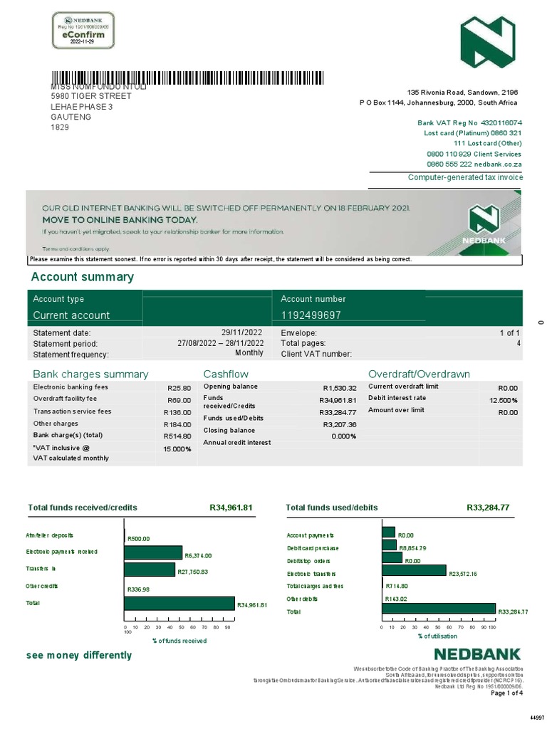 Miss Ntuli Ned Nov | PDF | Overdraft | Debit Card