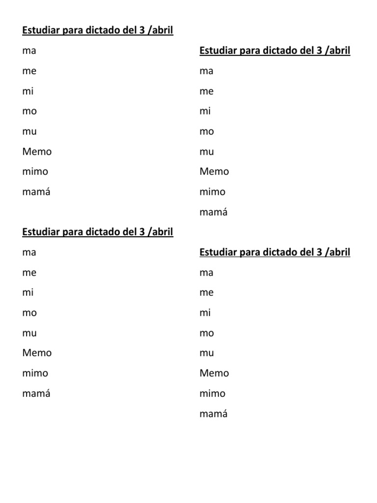 Palabras para Dictado de Abril | PDF