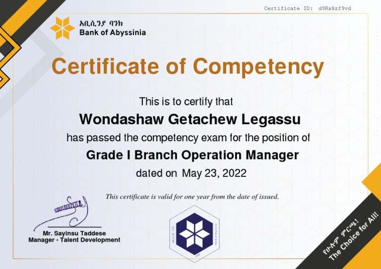 Competency Certificate | PDF