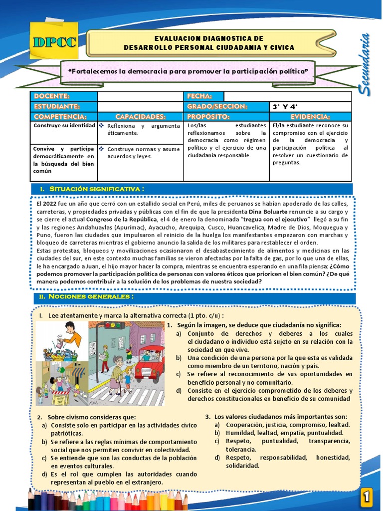 3° Y 4° Dpcc Evaluacion Diagnostica Pdf Democracia Ideologías 9777