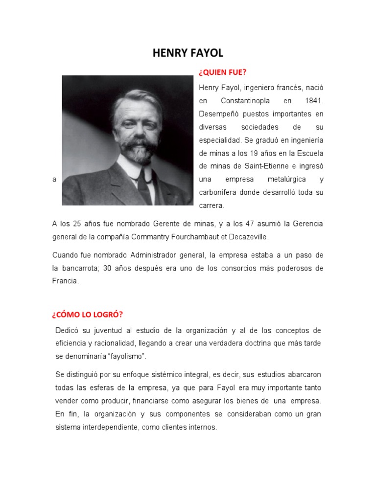 Aportes de Henry Fayol a la administración | PDF | Business | Economias