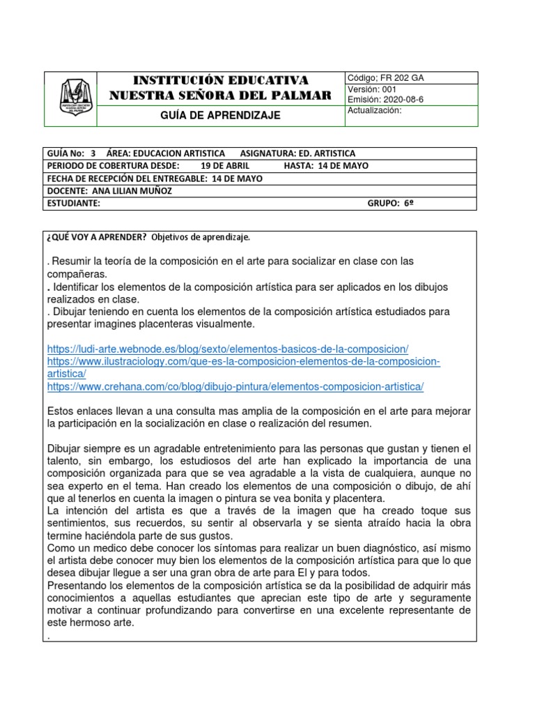ED. ARTISTICA 6° GUIA No. 3 | PDF | Composición (artes visuales) | Color