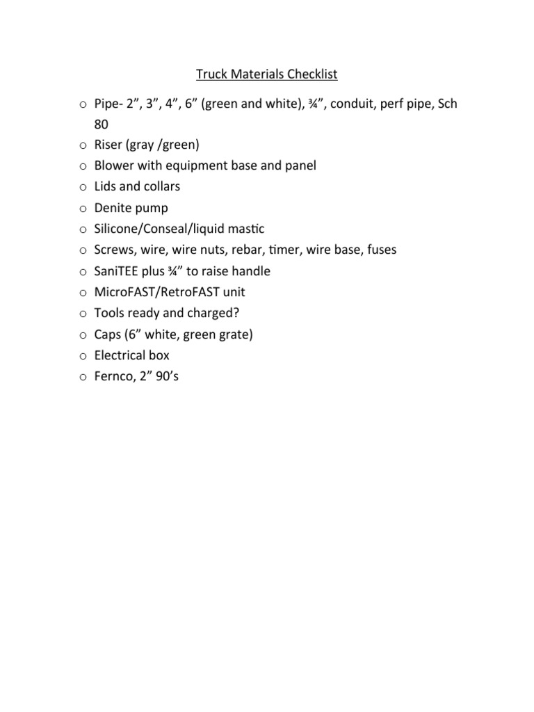 Installation Checklist | PDF | Pipe (Fluid Conveyance) | Manufactured Goods