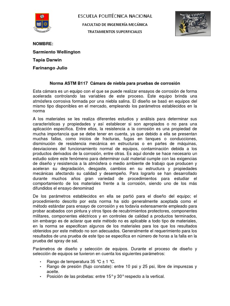 Deber Norma-ASTM B117 | PDF | Corrosión | Diseño