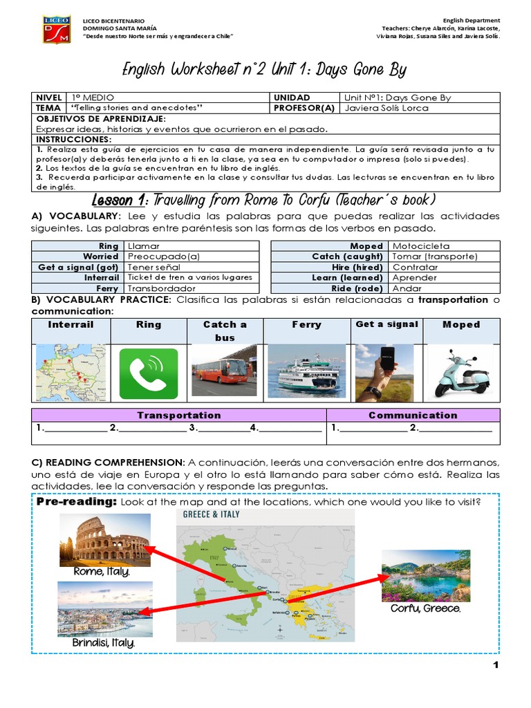Worksheet N°2 Unit 1 Days Gone by 1°medio | PDF | Estudios de idiomas ...