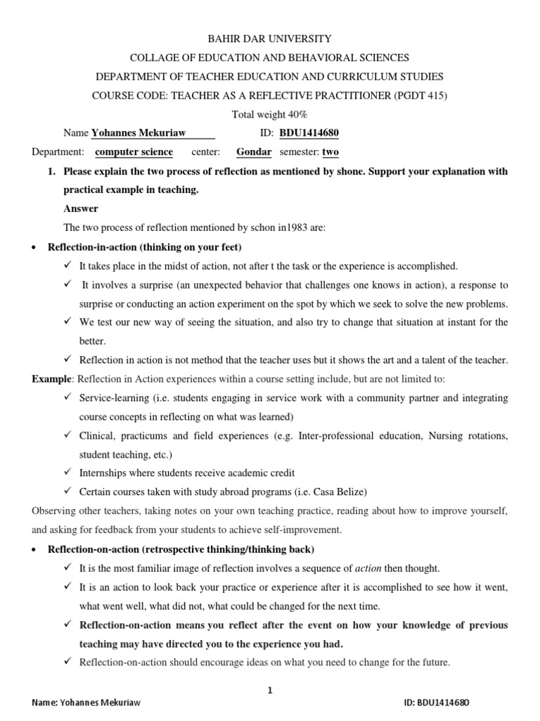 Please Explain The Two Process of Reflection As Mentioned by Shone ...