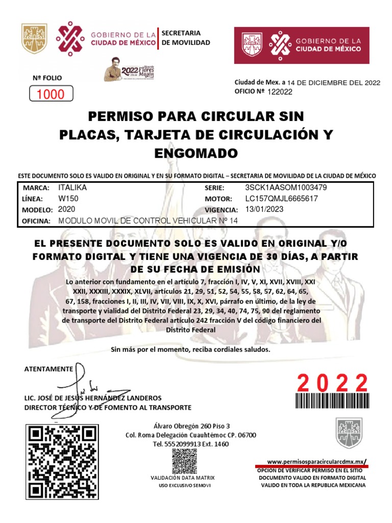 Permiso Temporal de Circulación CDMX | PDF