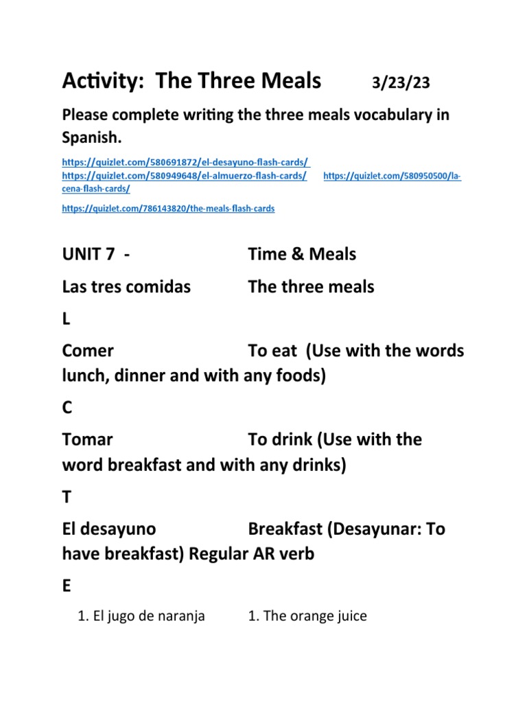 Activity - The Three Meals | PDF