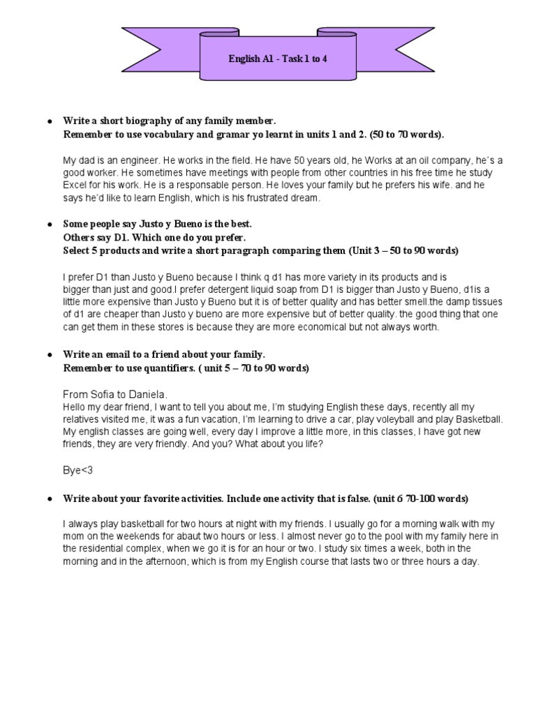 English A1 Student Exercises | PDF