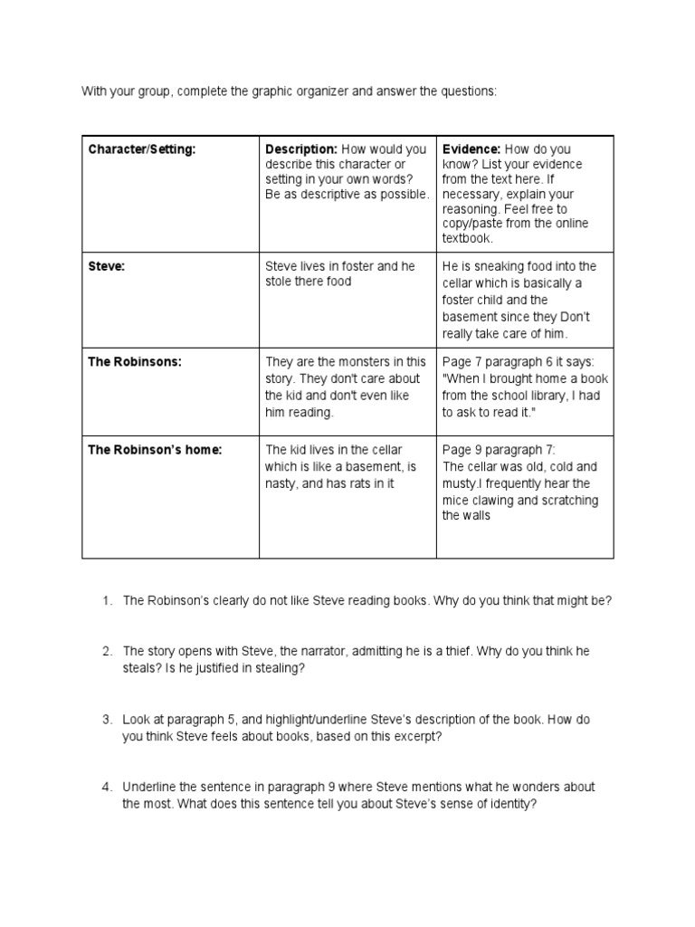 A Chance in The World Graphic Organizer | PDF