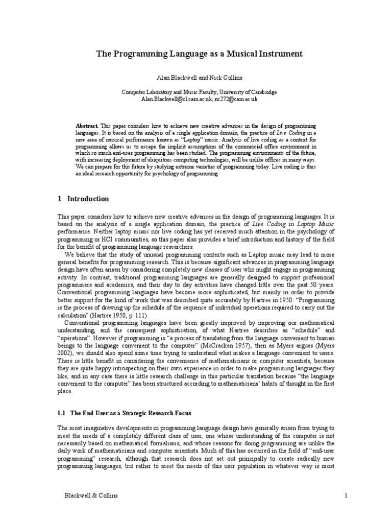 Alan Blackwell and Nick Collins - The Programming Language As A Musical ...