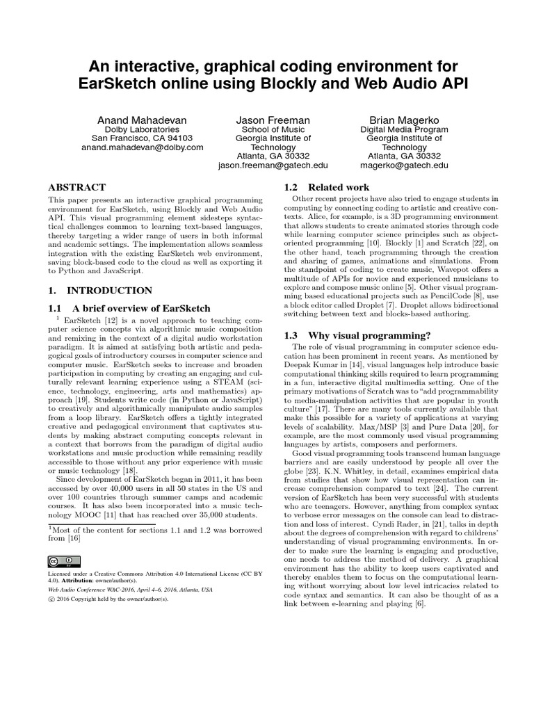 Mahadevan, Freeman, Magerko - An Interactive, Graphical Coding Environment For EarSketch Online ...