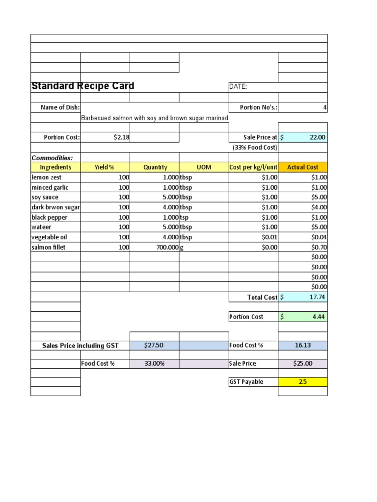 Standard Recipe Card: Date | PDF