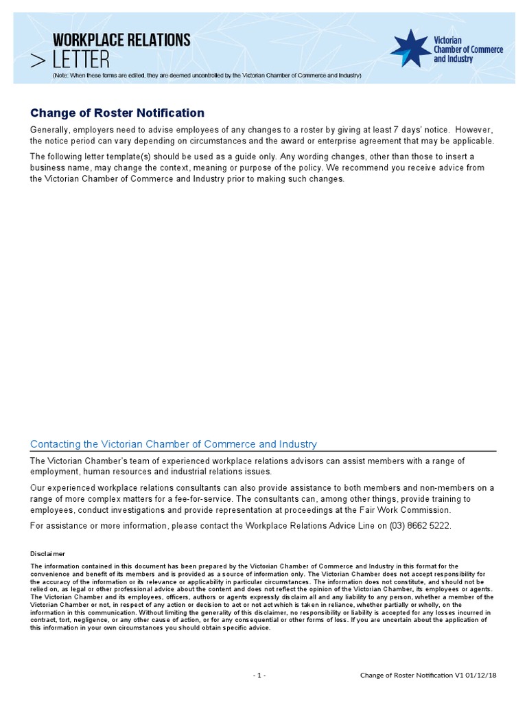 Roster Change Notification Template | PDF