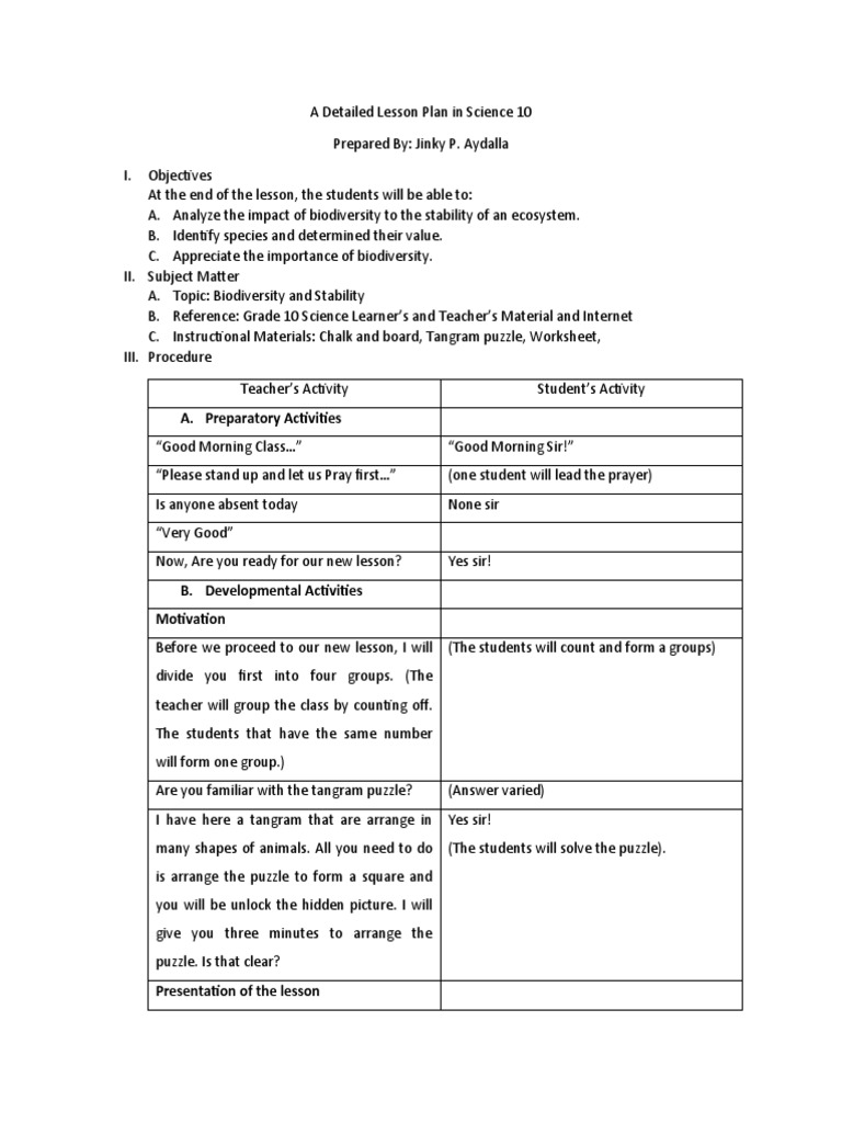 A Detailed Lesson Plan in Science 10 Autosaved | PDF | Biodiversity | Ecosystem