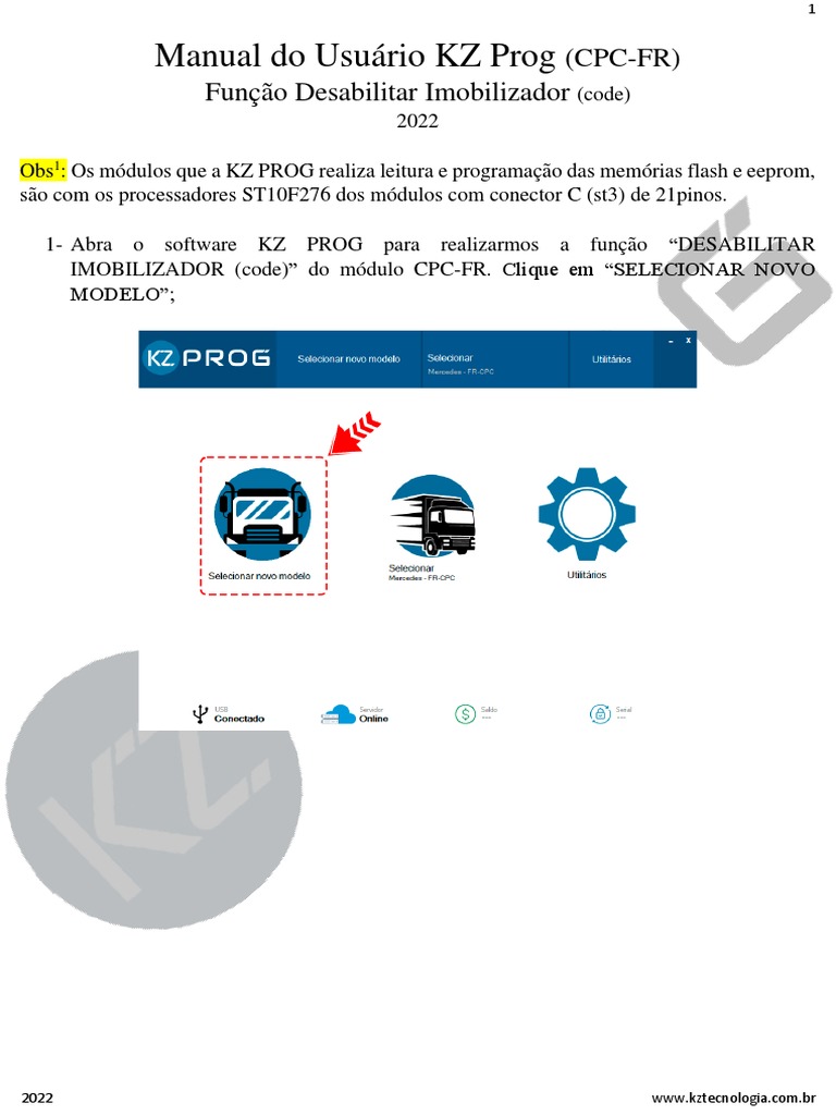 Guia passo-a-passo para desabilitar o imobilizador (code) do módulo CPC-FR usando o software KZ ...