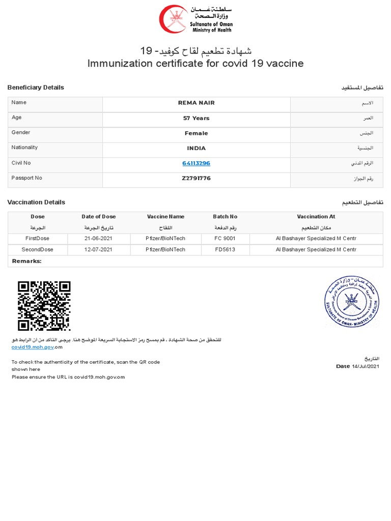 Immunization Certificate | PDF