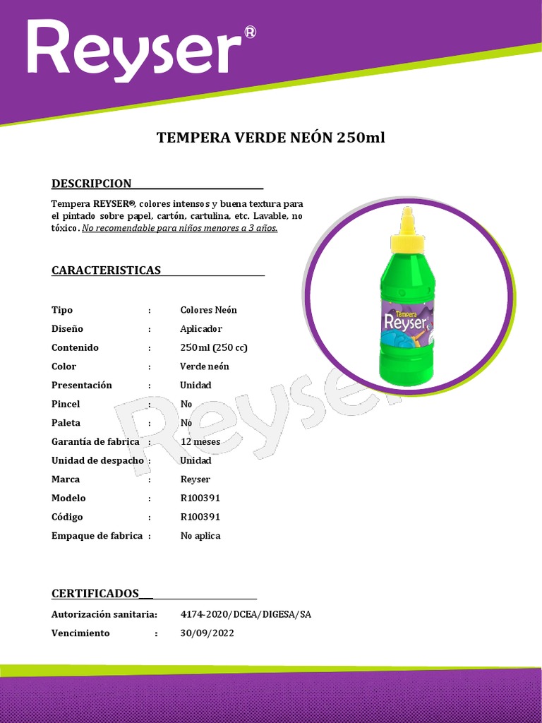Tempra Verde Neón 250ml Reyser | PDF