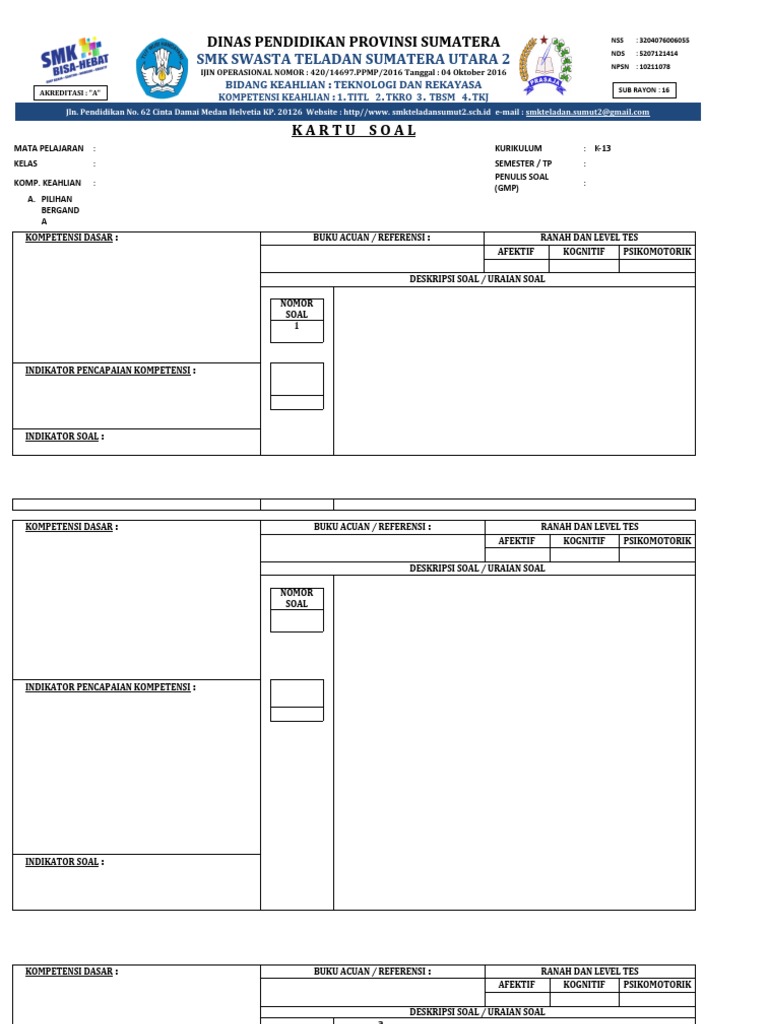 Format Kartu Soal Terbaru | PDF