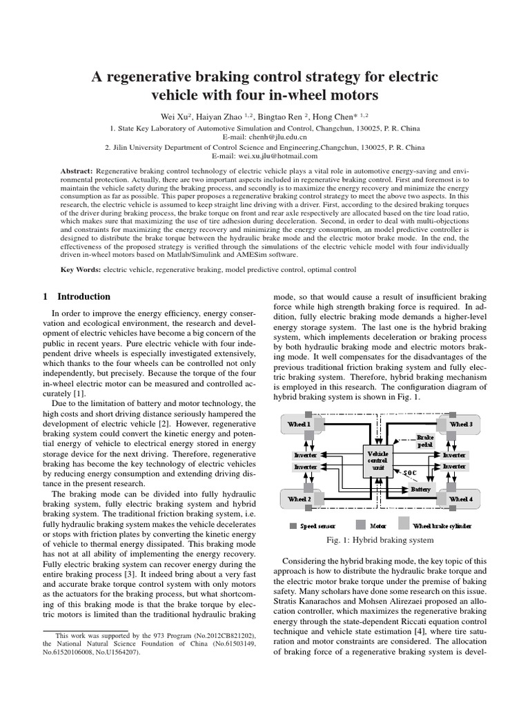 Regenerative Braking Control Strategy For Electric Vehicle With Four In-Wheel Motors | PDF ...