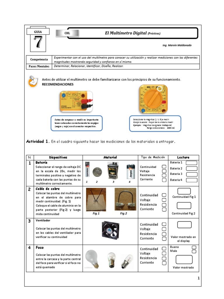 Guia 07 El Multimetro Digital | PDF | Corriente eléctrica | Electrónica